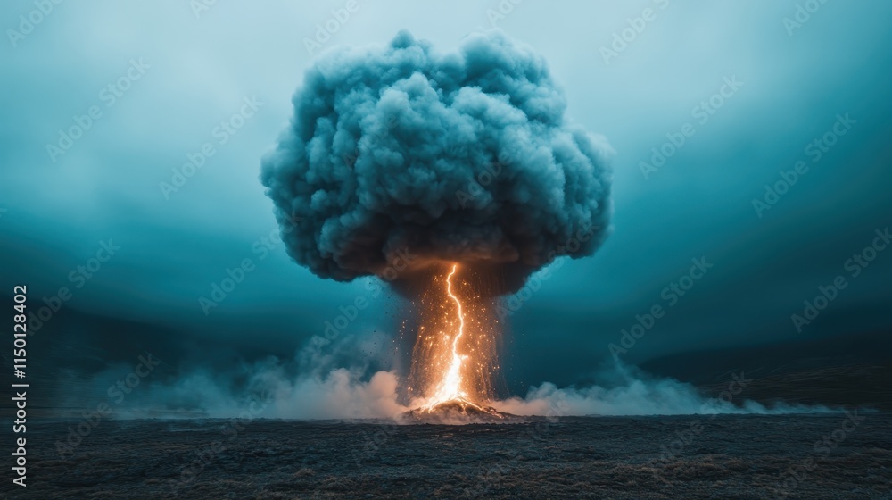 Photo & Art Print A dramatic and thunderous bolt of lightning explodes ...