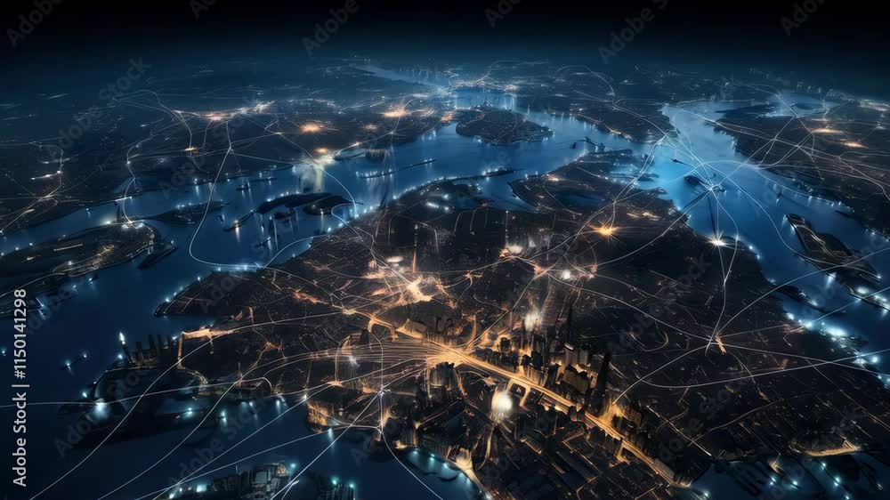Global network connections on Earth. Global data exchange, technology ...