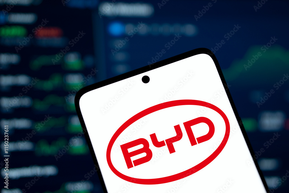 Dhaka, Bangladesh- 22 Dec 2024: BYD logo is displayed on smartphone ...