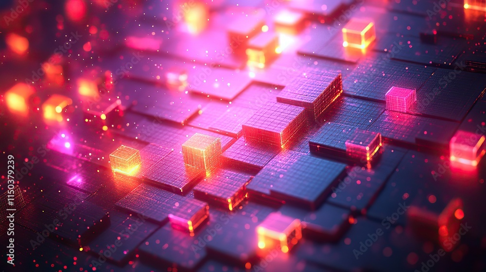 Bright tiled shapes with textures in 3D, representing abstract quantum ...