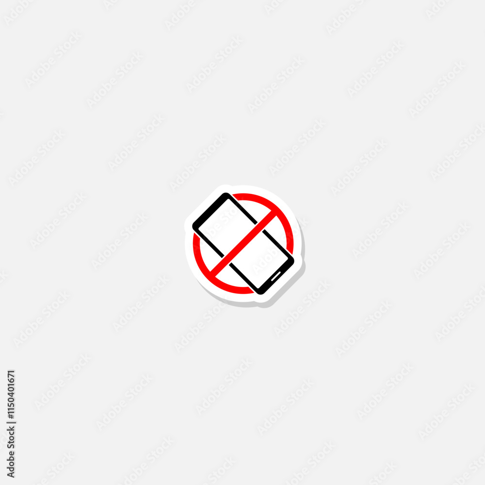 No mobile phone with prohibition sign red sticker isolated on gray ...