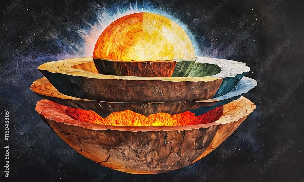 Detailed Illustration of Earth's Inner Structure Showing Layers of ...