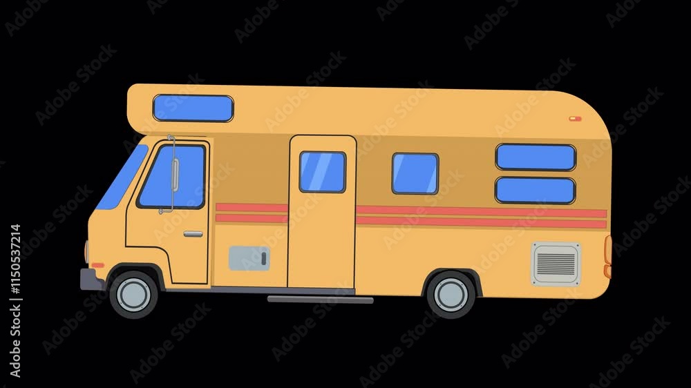 Camper van caravan car 2D cartoon seamless loop animation, mobile motor ...