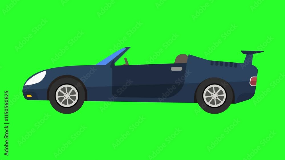 Cabriolet Car Animation 2d , Cartoon Car Green Screen Background 4K ...