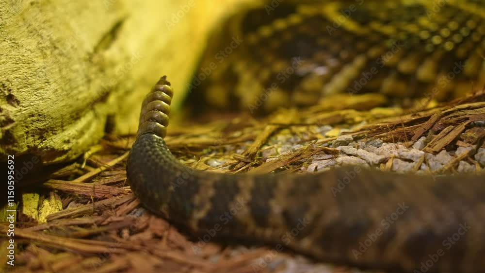 Rattlesnake tale rattle shows while slithering extreme macro close up ...