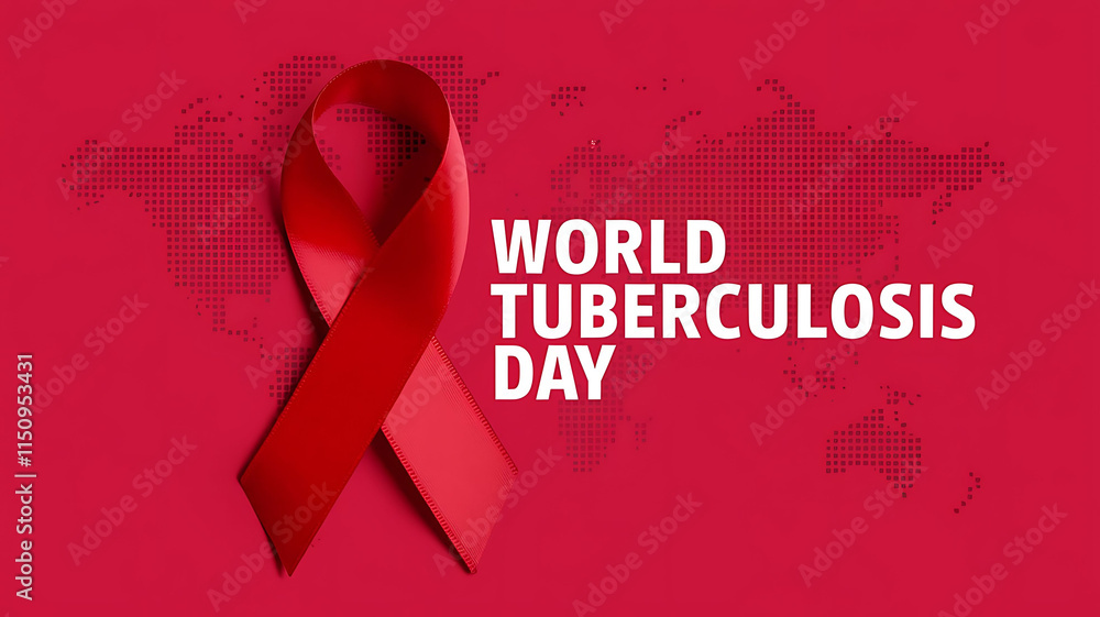 Red awareness ribbon for world tuberculosis day a deep red background ...