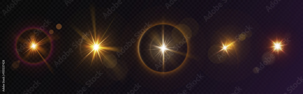 Poster Glint and glare lighting effect set - bright sun bursts with ...