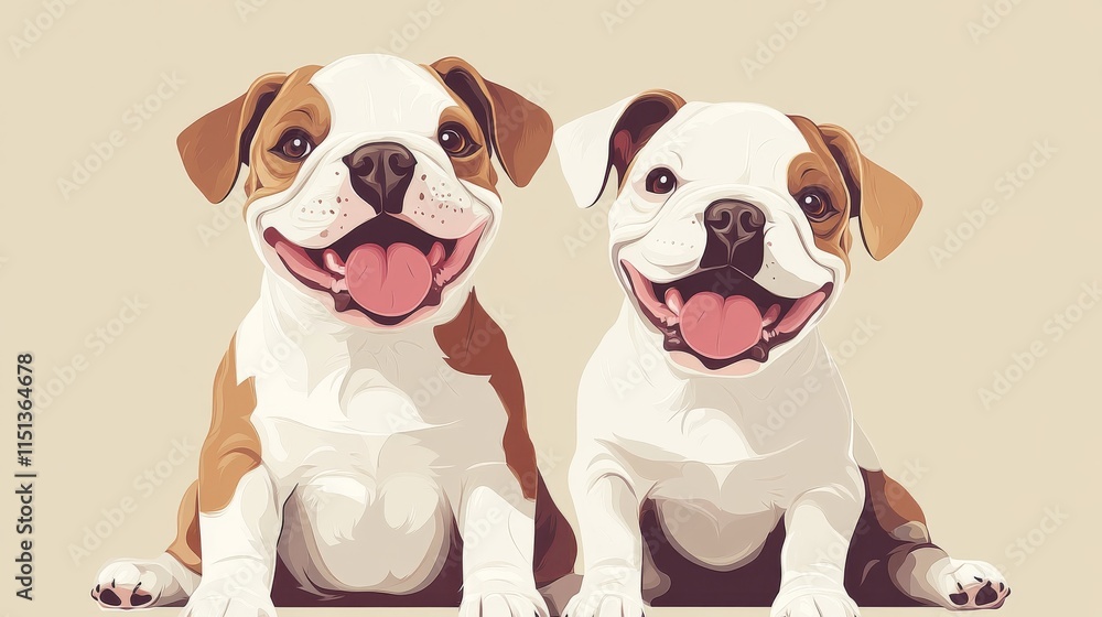 charming american bulldog pups, smiling faces with tongues out, cute ...