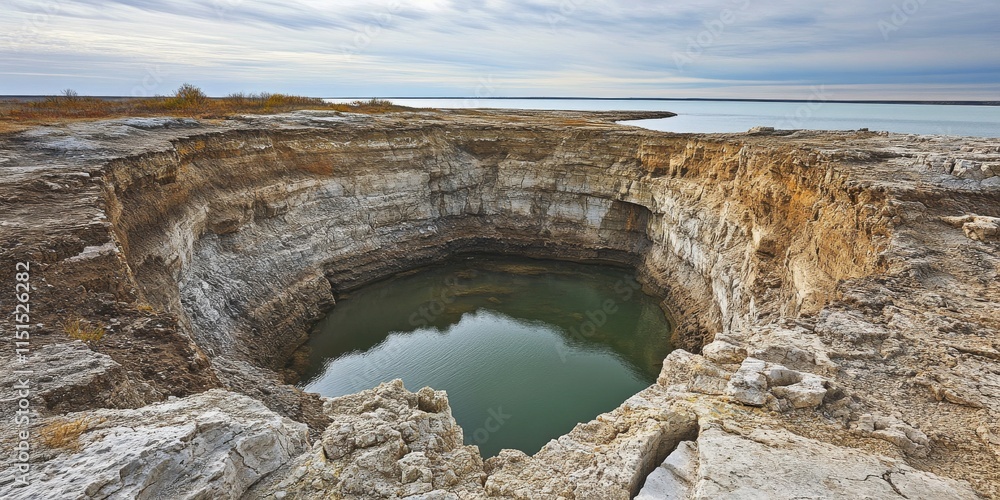 Sinkhole or open pit along the shoreline when water levels are at their ...