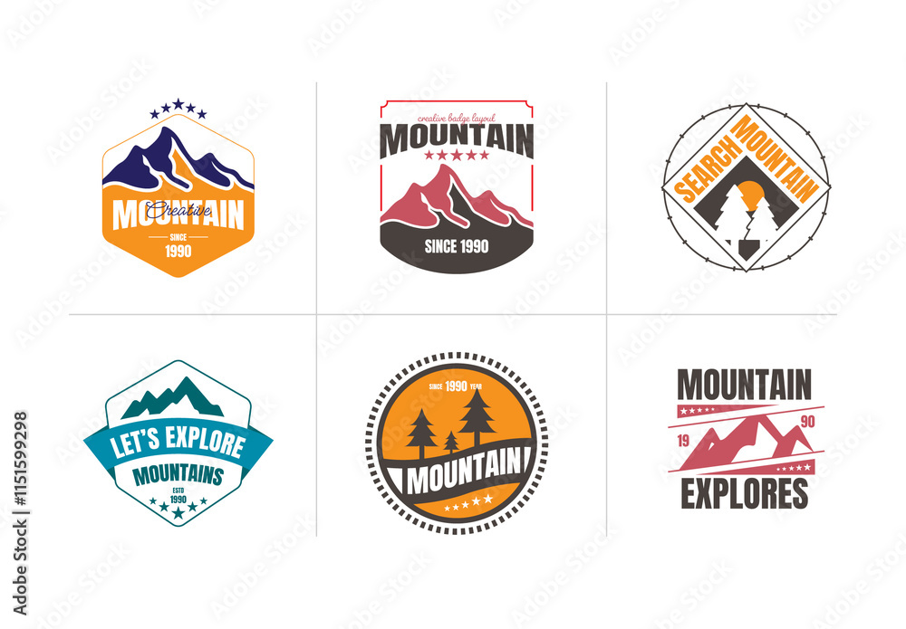 Creative And Colourful Mountain Badge Design Set Stock Template | Adobe ...