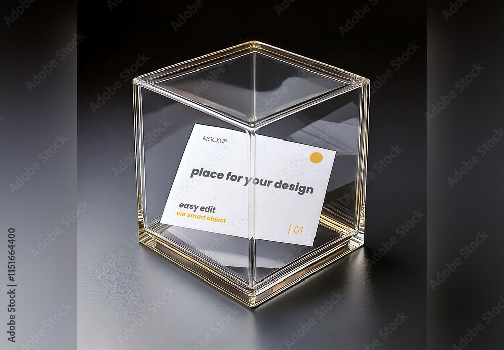 Horizontal Paper inside Glass Box Mockup Stock Template | Adobe Stock