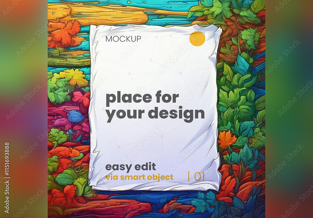 Sheet of Paper Cartoon Style Mockup with Colorful Nature Stock Template ...
