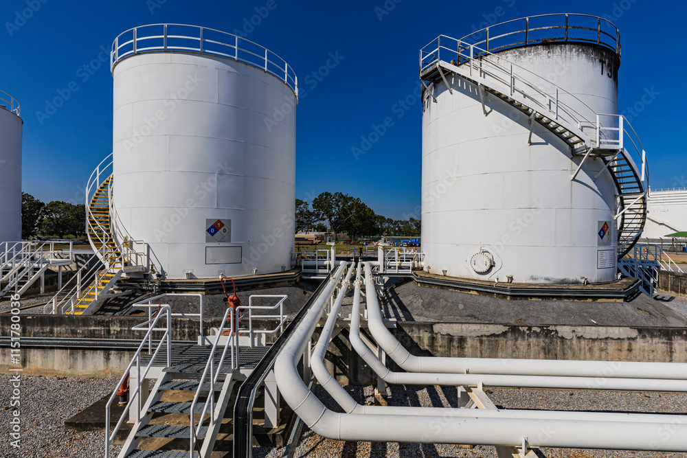 Poster Crude Oil Industry, White Storage Fuel Gas Container Tanks in ...