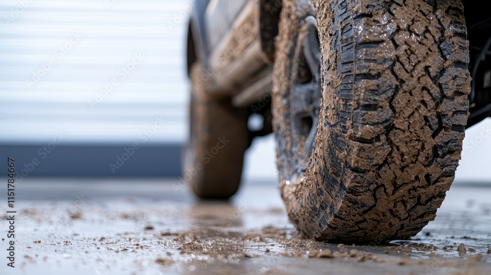 Photo & Art Print A close-up view of a muddy tire, showcasing rugged ...