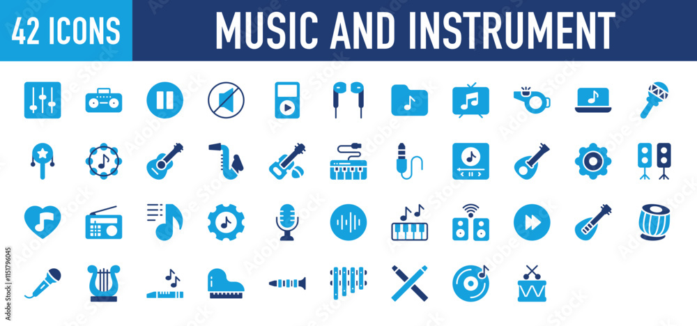 Set of 42 Music and Instrument icon. Pause Button, Music Player ...