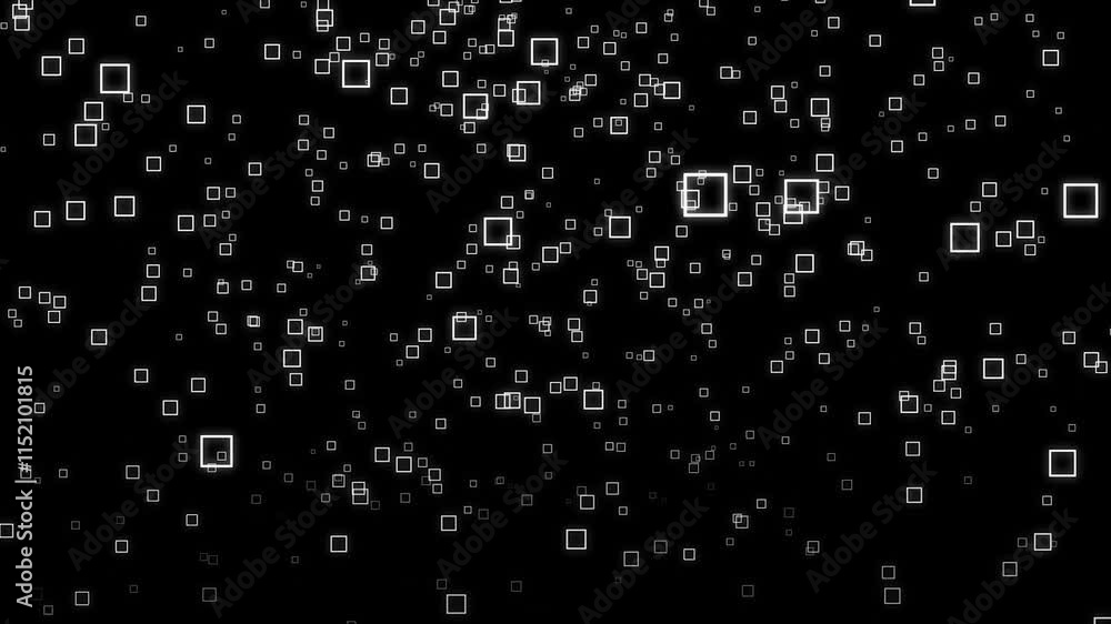 White squares falling animation black background. Squares move down the ...