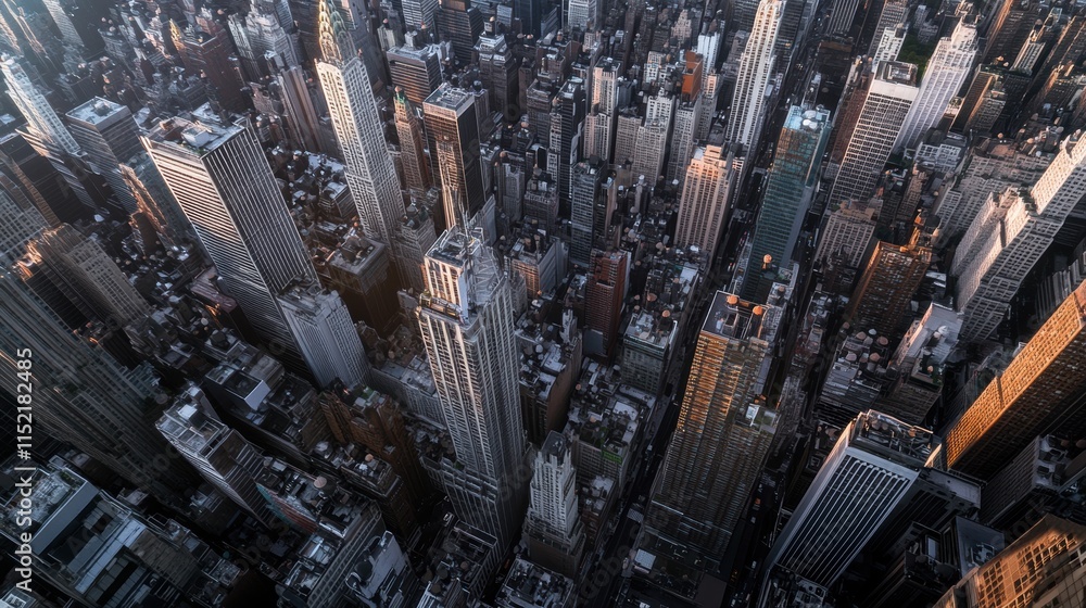 Bird's-eye view of Manhattan skyscrapers, showcasing dense urban ...
