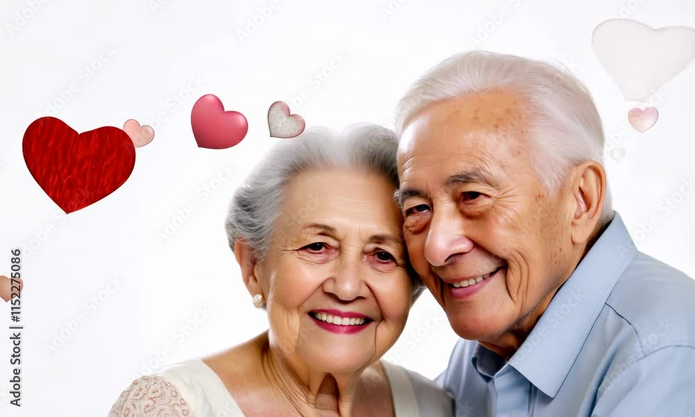 elderly couple hugging love each other hearts flying around symbol of ...