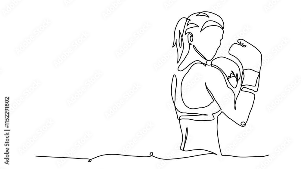 Boxing girl animated illustration. One continuous self drawing line ...