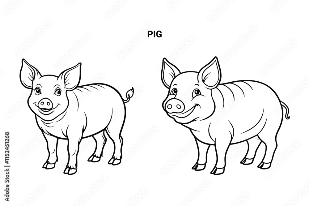 Poster Editable Pig Isolated Outline Vector Illustration – Wall Art ...