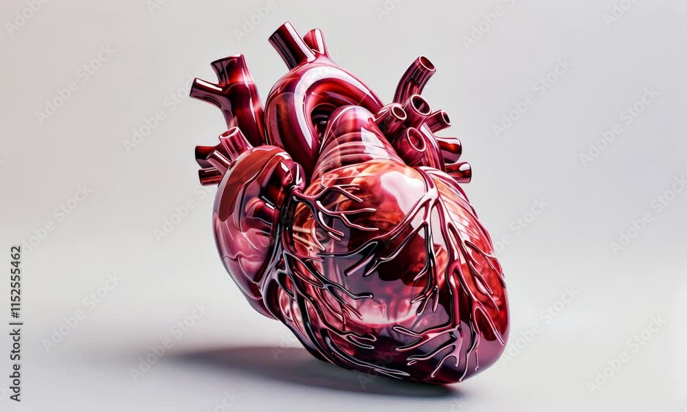 Human heart beating showing the valves. The camera revolves around a ...