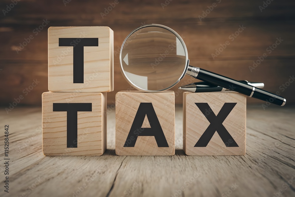 Conceptual image of word tax spelled out in blocks, taken with ...