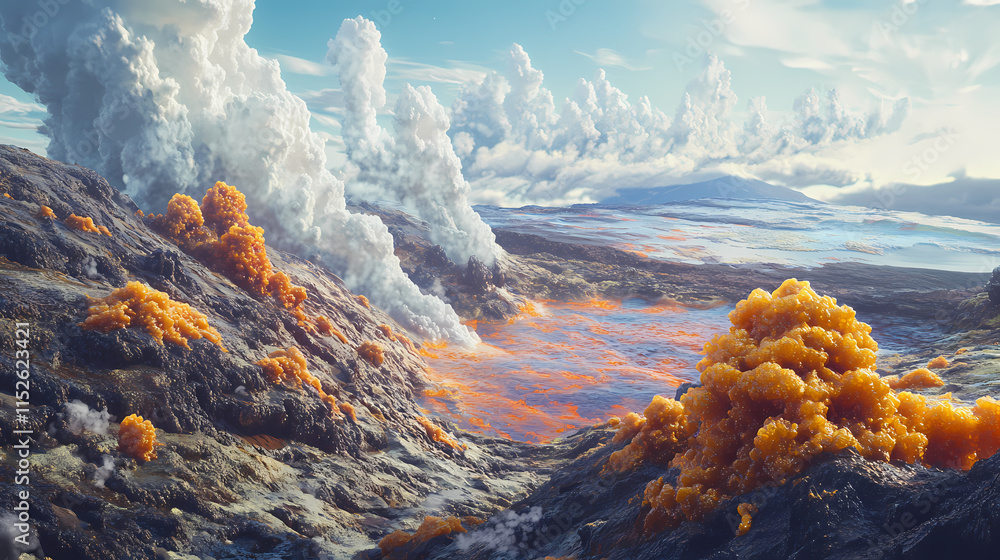 Photo Archaea in volcanic environments colorful and complex structures ...