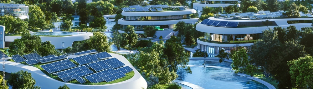 Urban exploration, solar panels on rooftops, futuristic transportation ...