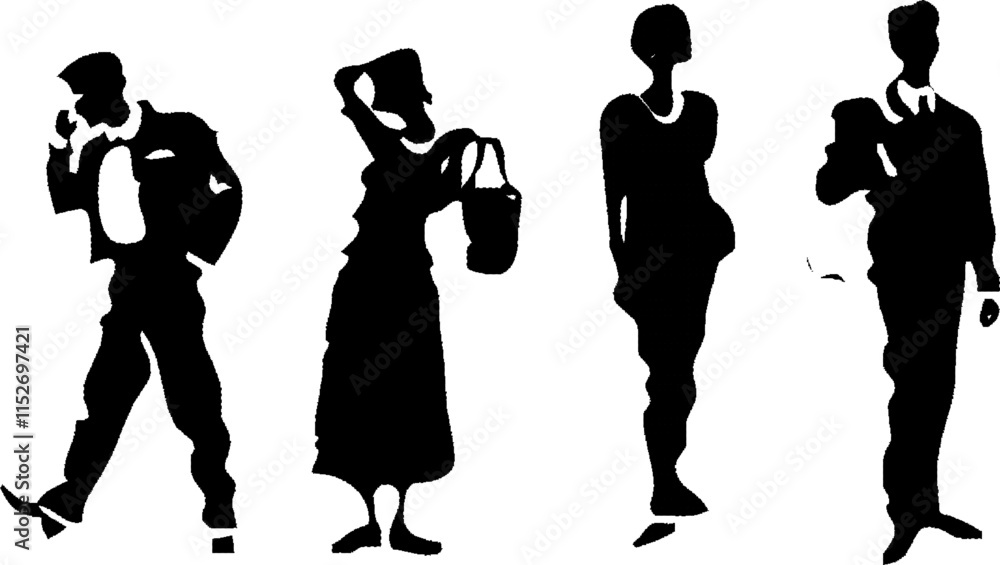 Vector sketch illustration silhouette drawing design of people's ...
