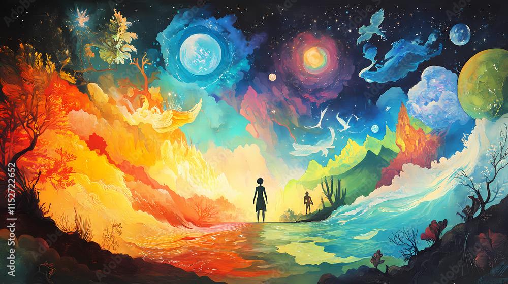 The creation story illustrated with vibrant images of the world being ...