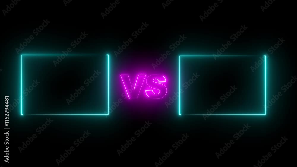 Neon glowing VS frames light cyan pink color. Neon banner Announcement ...