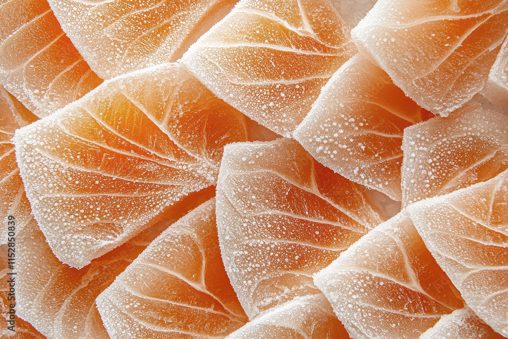Frozen fish fillets arranged in close up view, showcasing texture and ...