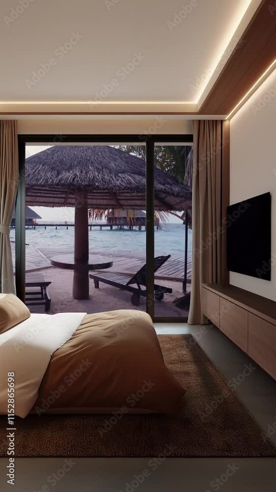 luxury modern hotel suite, bedroom with beautiful sea view, endless ...