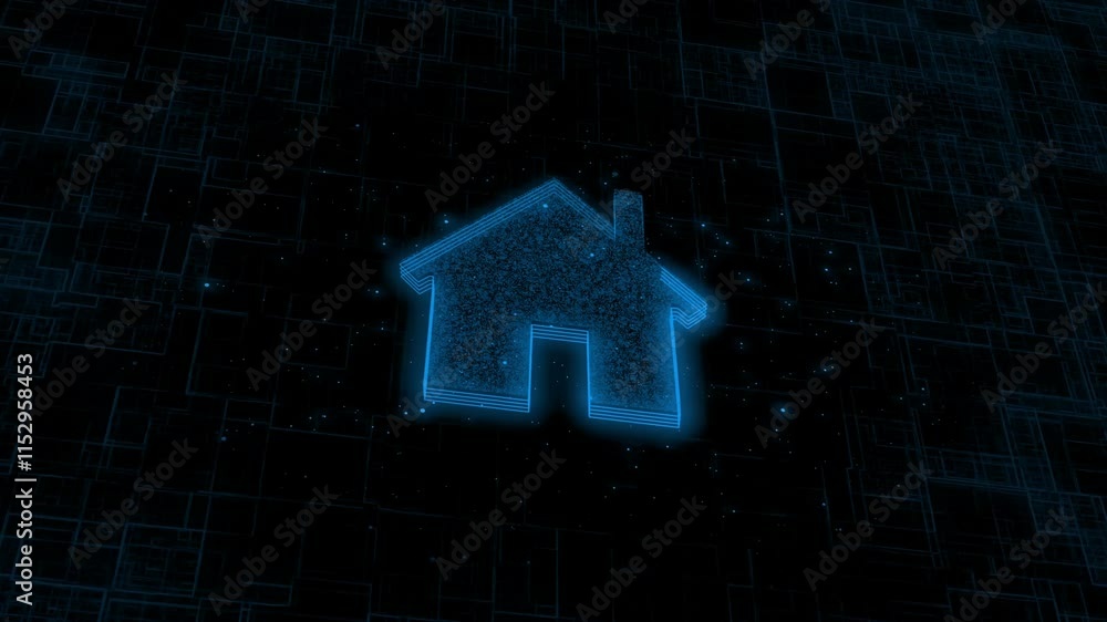 Home button icon animation by green color neon on black background ...