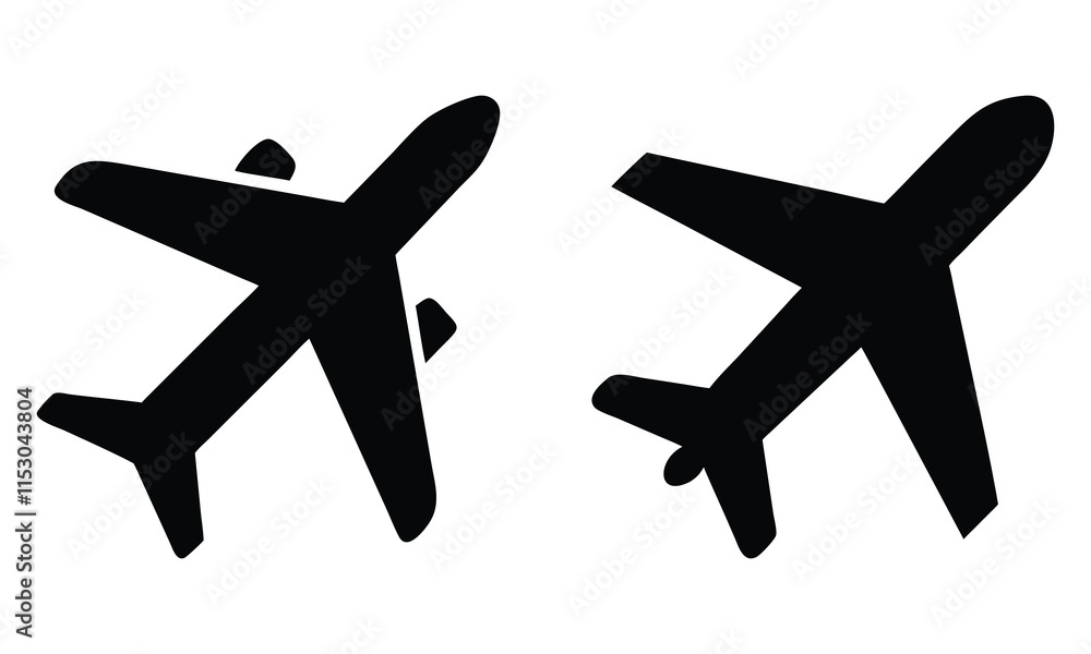 Solid Black Airplane Icon Set, Two solid black airplane icons in a ...