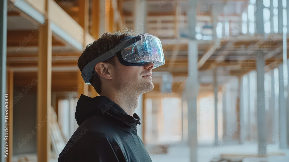A civil engineer using AR glasses to visualize real-time structural ...