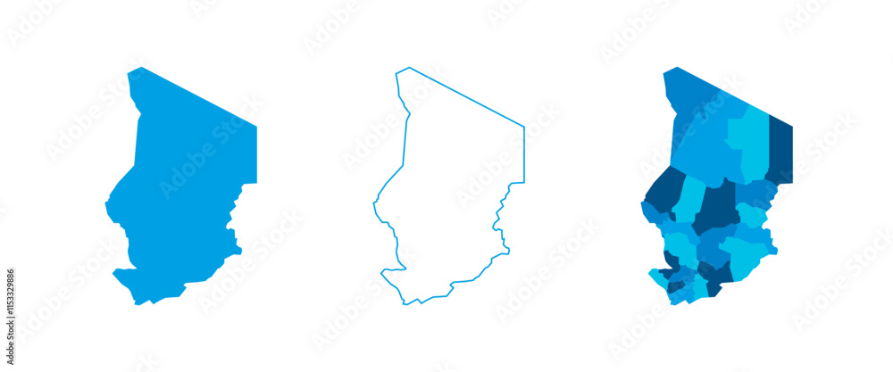 Poster Chad set of three maps - solid map, outline map and map ...