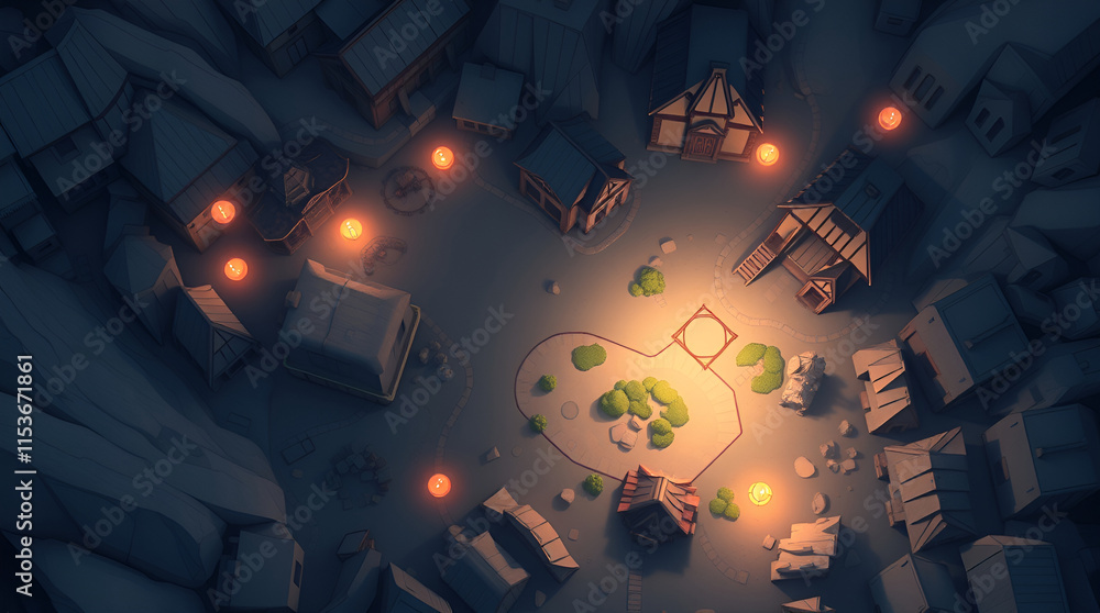 sekai anime style game map, bird's-eye view. Soft pastel colors, high ...
