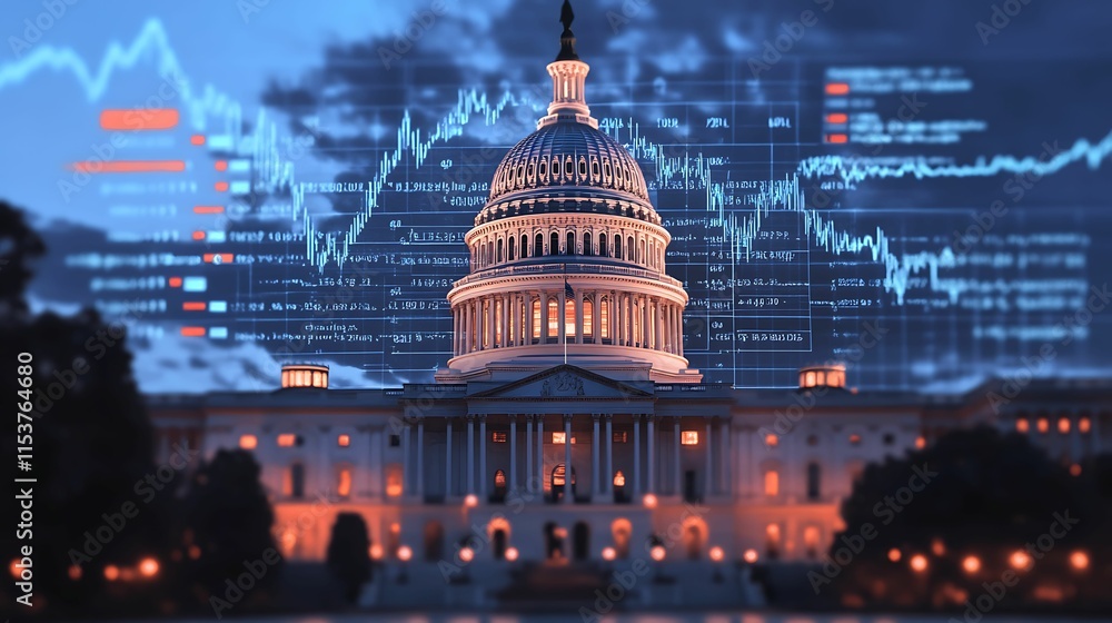 financial data, government building. A digital representation of the U ...
