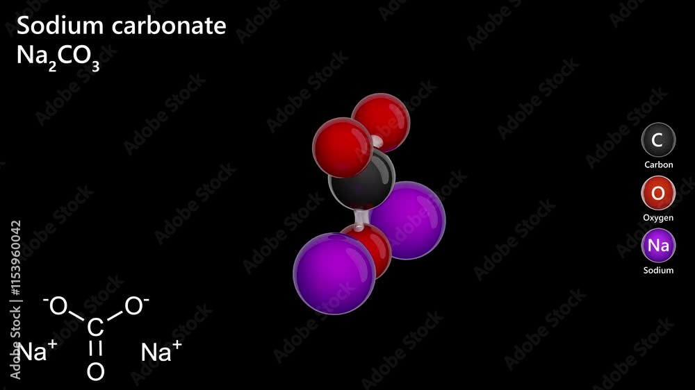 Sodium Carbonate. E500 food additive. Raising agent. Animated 3D model ...