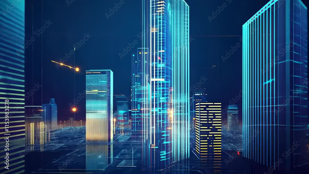 cityscape with space and neon light effect. Modern hi-tech, science ...