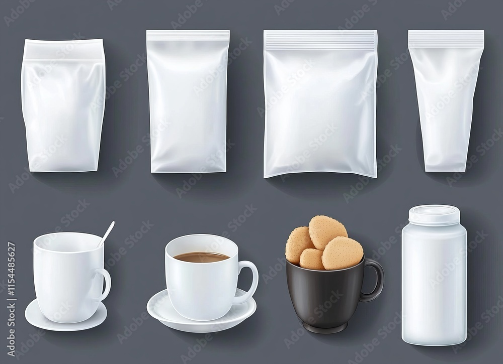 Food product disposable packaging mockups in polymer and paper formats ...