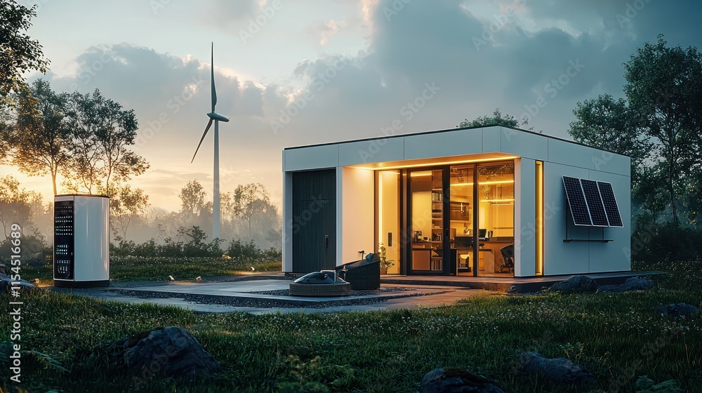 A modern eco-tech lab dedicated to renewable energy storage solutions ...