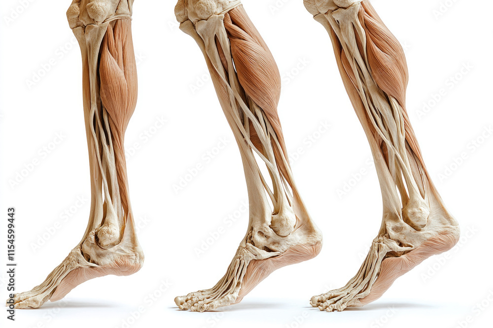 Muscles of the leg and foot highlighted in anatomical diagram against a ...