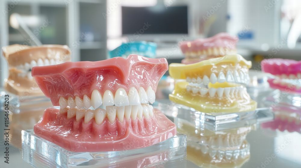 Dental models displayed in laboratory setting, showcasing vibrant ...