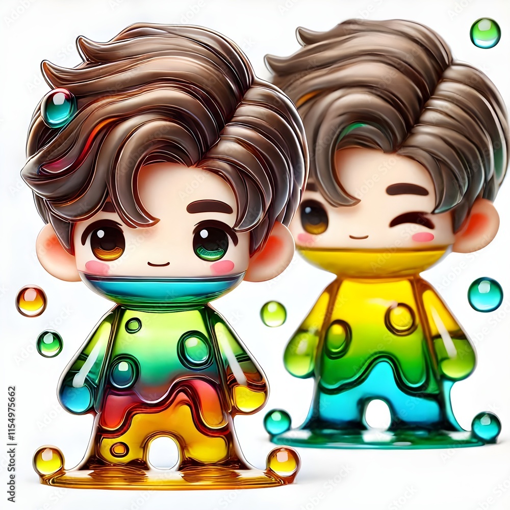 Cute handsome little boy made of liquid, multicolor, transparent,, full ...
