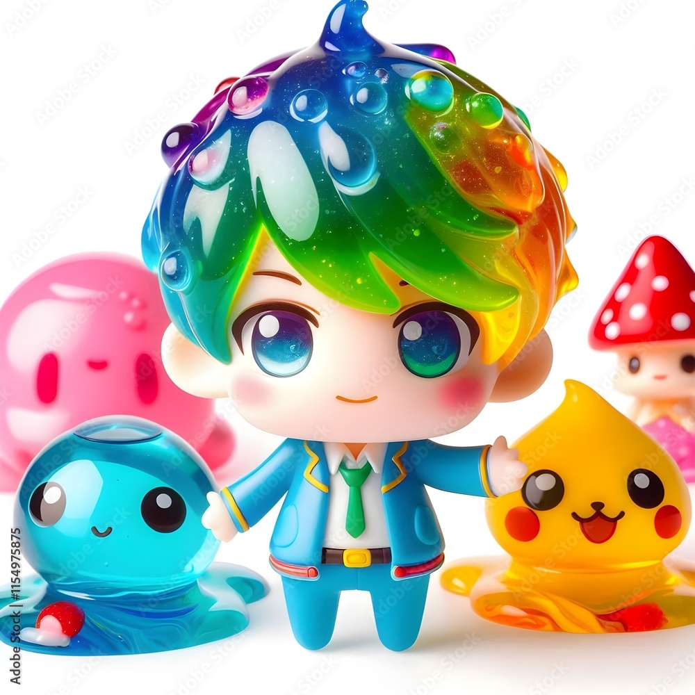 Cute handsome little boy made of liquid, multicolor, transparent,, full ...
