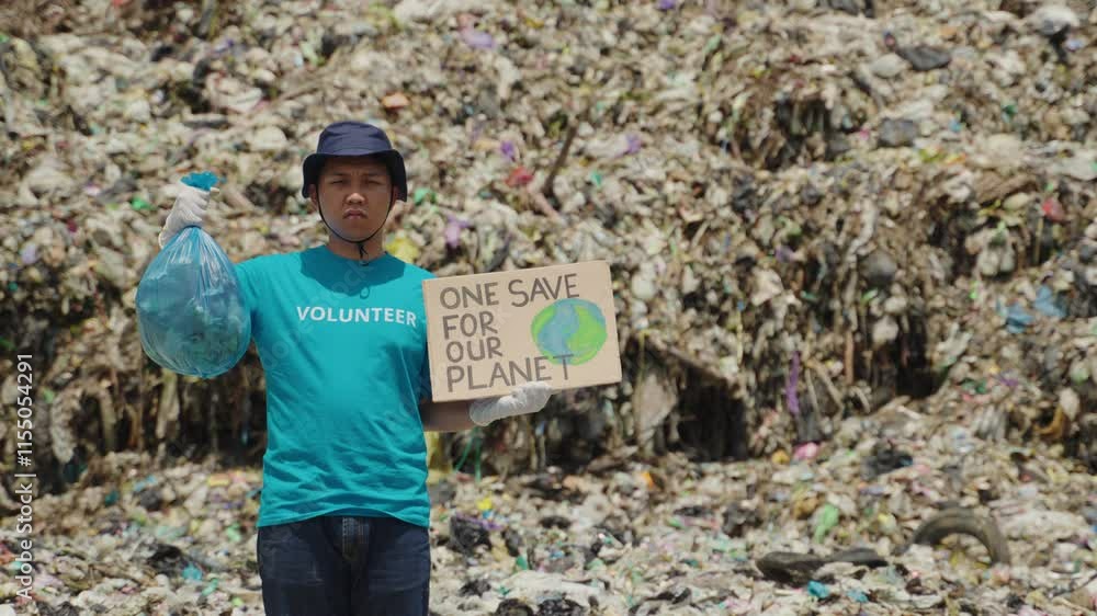 Activist holding environmental placard promoting no plastic waste to ...