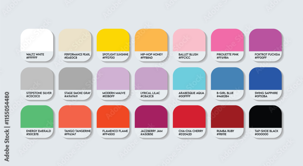 Vecteur Stock Dancer Color Guide Palette with Color Names. Catalog ...