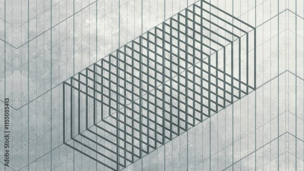 Digital loop animation with transforming contours of rectangles forming a dynamic pattern. Light ...